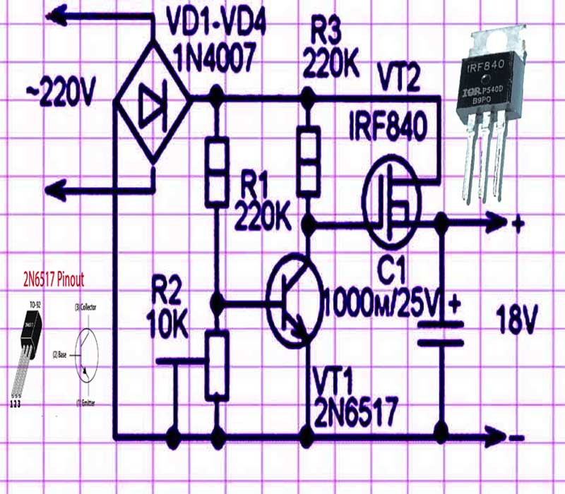 Transistor Key Transformerless Power Supply on IRF840 (English version) — schip.com.ua